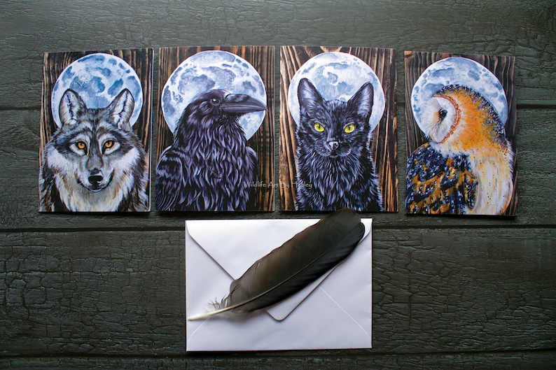 Wolf & Moon Art Greetings Card: Wildlife Lover Gift - Etsy