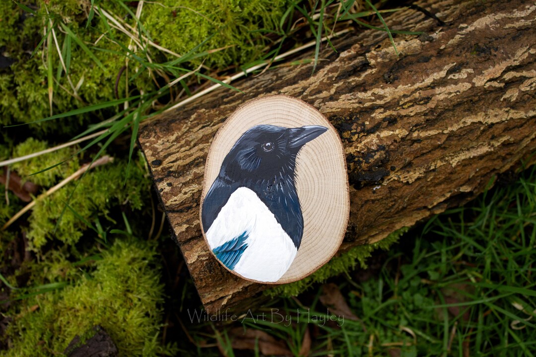 Magpie Painting on a Recycled Wood Slice - Etsy
