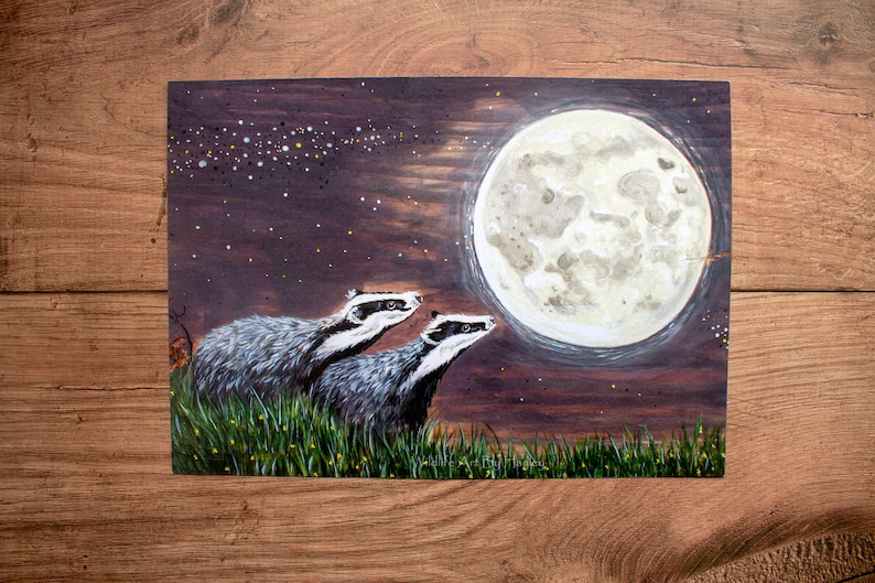 Moon Gazing Badgers, A4 Art Print. - Etsy UK