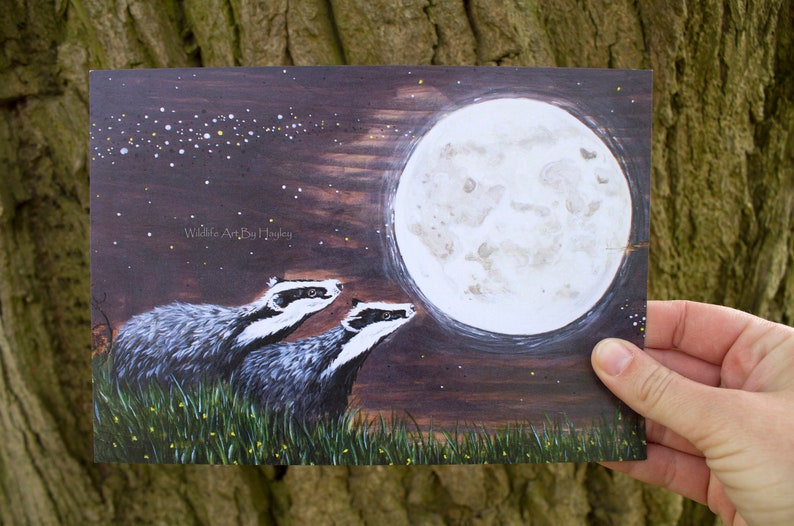 Moon Gazing Badger Print, A5 Size. - Etsy