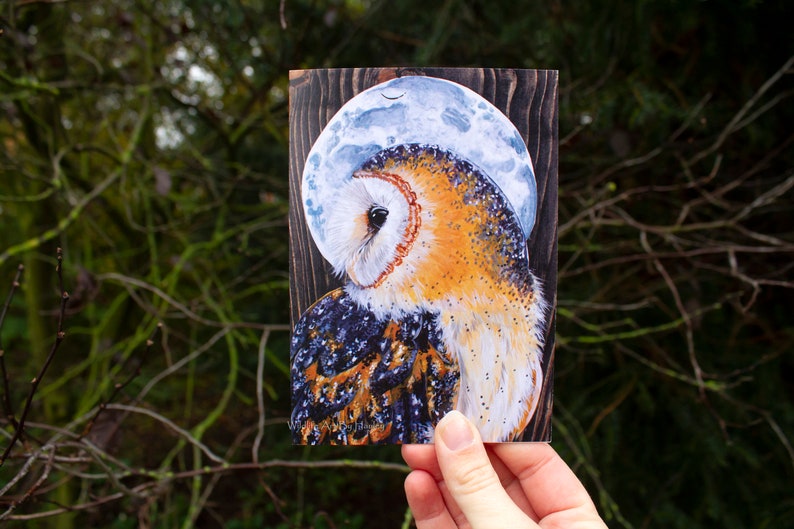Barn Owl Greetings Card Full Moon Art Card - Etsy UK