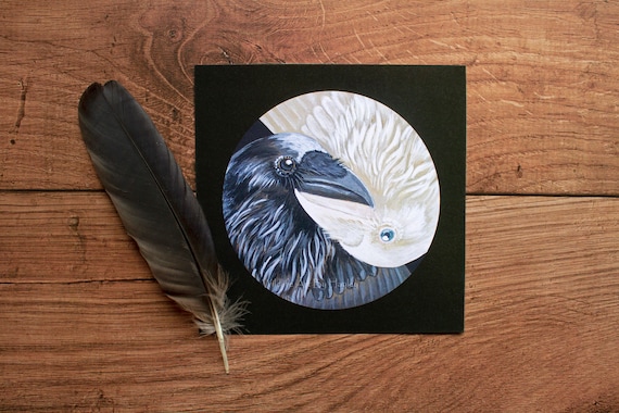 Ravens square art print yin-yang birds | Etsy