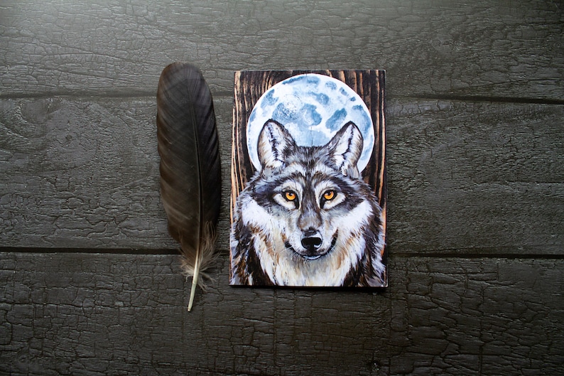 Wolf & Moon Art Greetings Card: Wildlife Lover Gift - Etsy