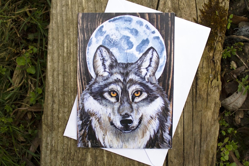 Wolf & Moon Art Greetings Card: Wildlife Lover Gift - Etsy