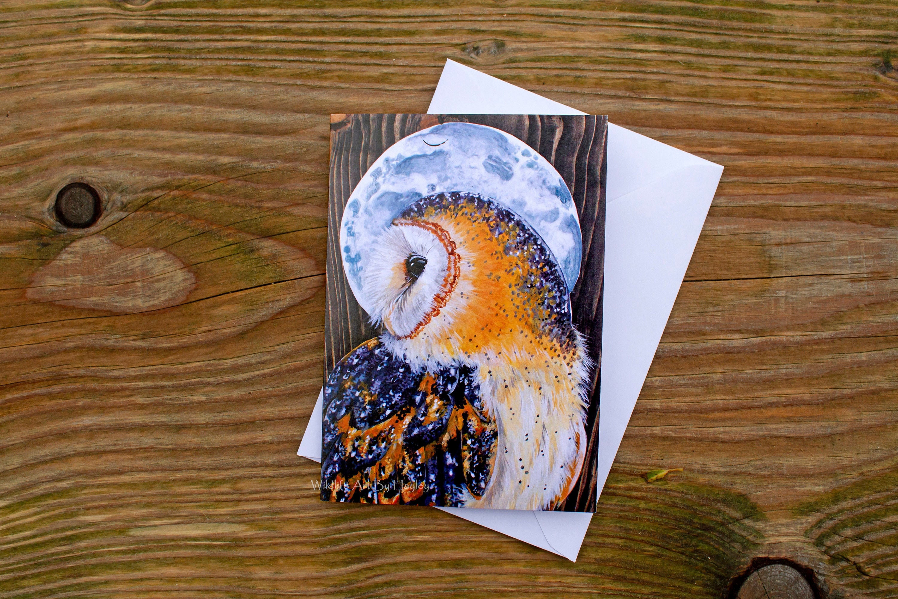 Barn Owl Greetings Card, Full Moon Art Card - Etsy