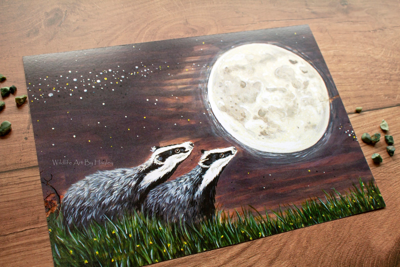 Moon Gazing Badgers, A4 Art Print. - Etsy UK