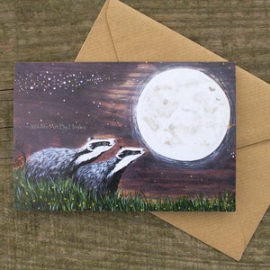 A6 Art Card, Moon Gazing Badgers. - Etsy