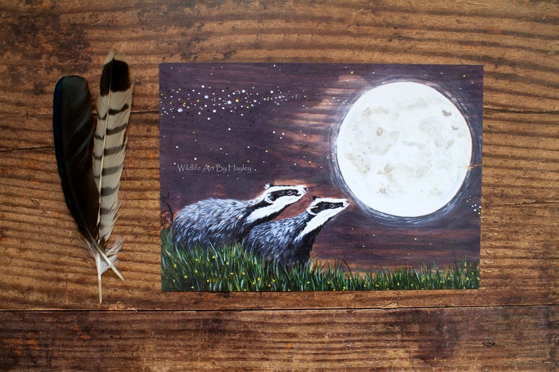 Moon Gazing Badger Print, A5 Size. - Etsy
