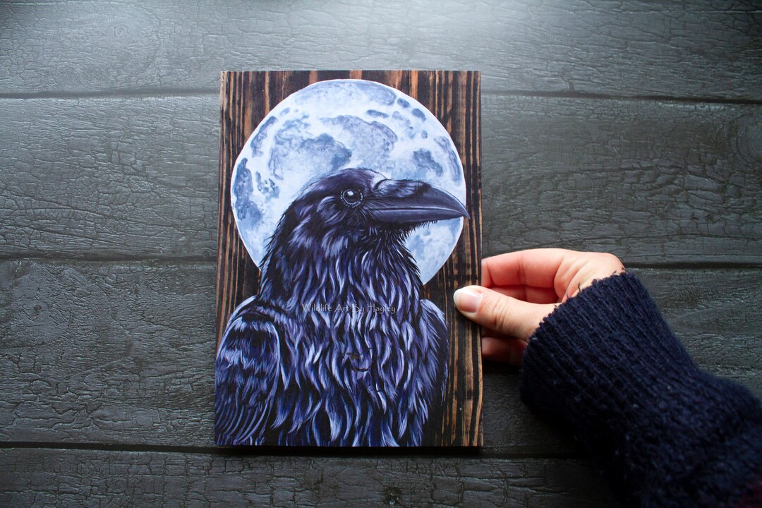 A5 Art Print, Raven , Recycle Card, Full Moon Series - Etsy