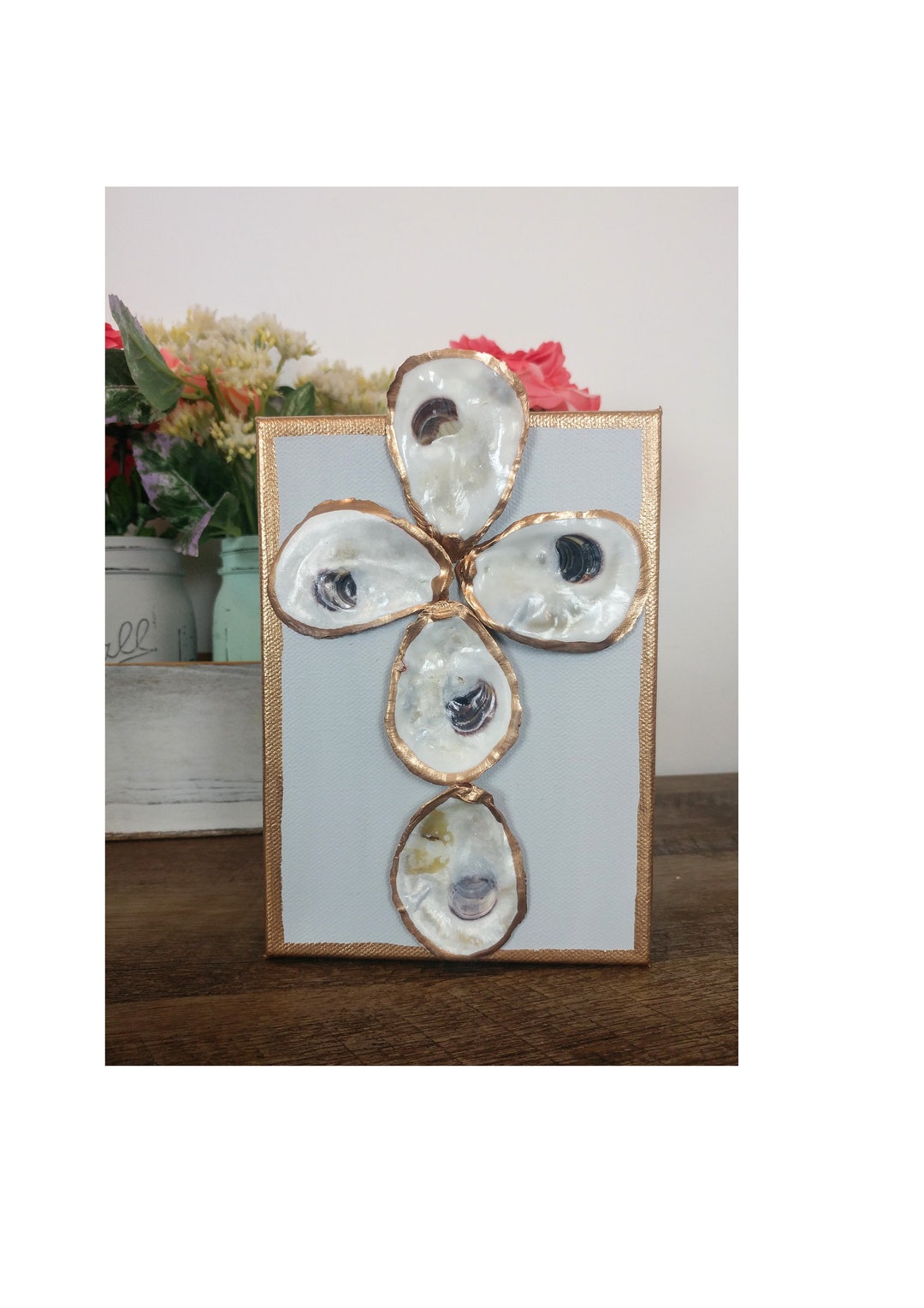 Small Oyster Shell Cross, Beach House Decor, Oyster Shell Canvas Art ...