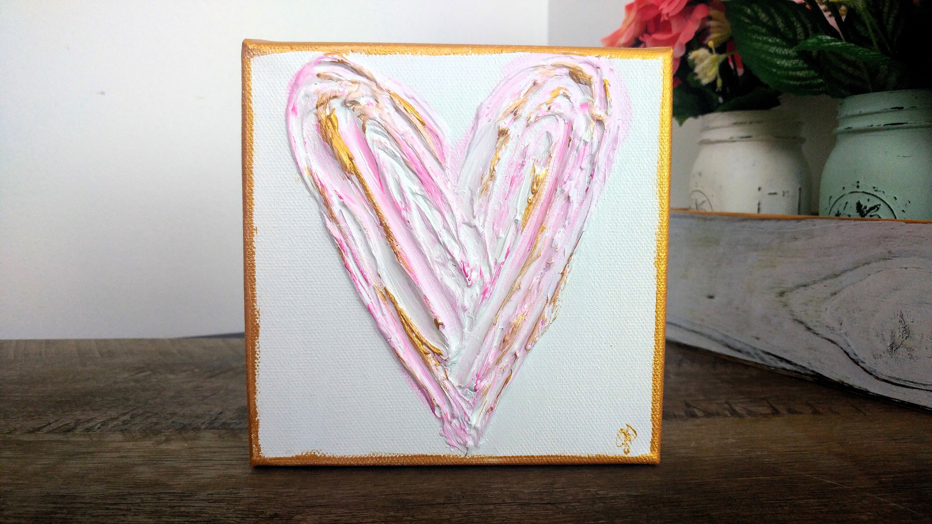 Custom Heart Painting: Pink & Blue Textured Art Gift - Etsy