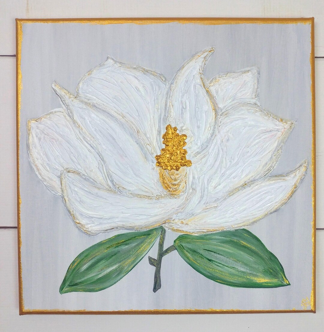 Textured Magnolia Painting: Original Floral Art on Canvas - Etsy