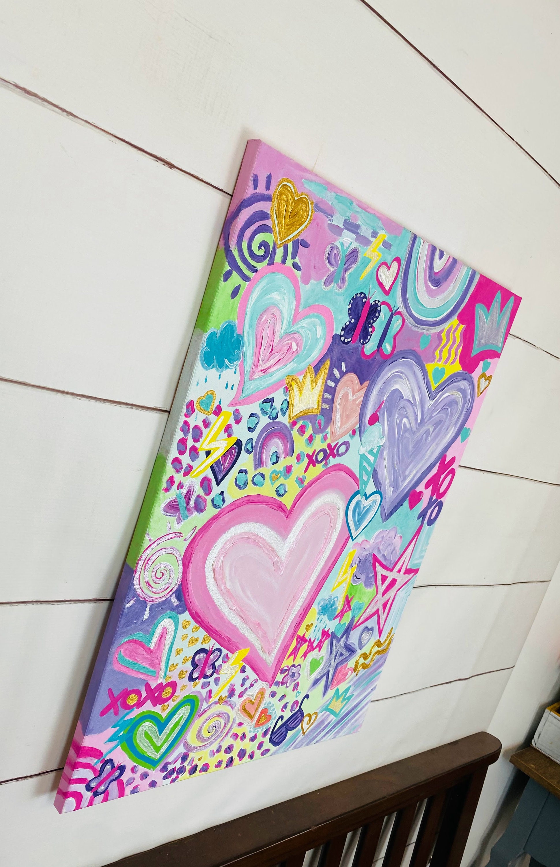 Bright Colors Heart Canvas Art: Preppy Dorm Decor (18x24) - Etsy
