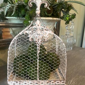 Bird Cage, Metal Bird Cage Rustic Shabby Pink Fleur De Lis Finial ...