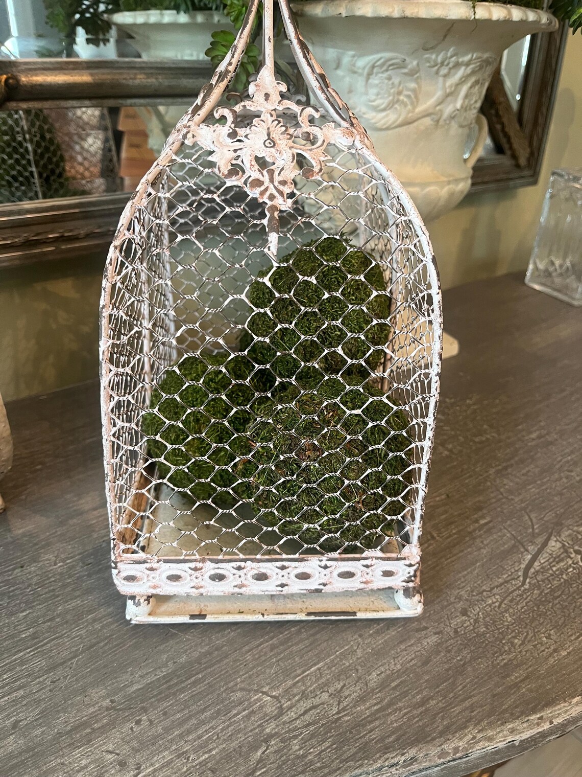 Bird Cage, Metal Bird Cage Rustic Shabby Pink Fleur De Lis Finial ...