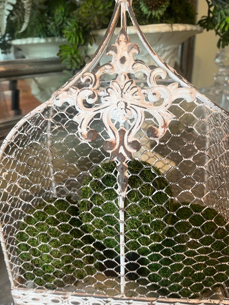 Bird Cage, Metal Bird Cage Rustic Shabby Pink Fleur De Lis Finial ...