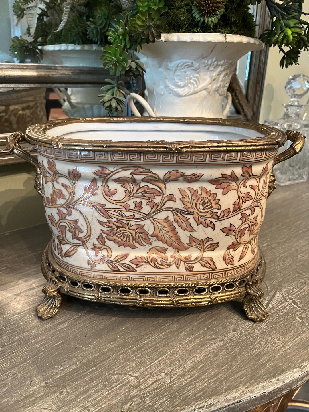 Vintage Chinoiserie Cachepot Planter, Orchid Pot, 7.75 H X 13 W ...