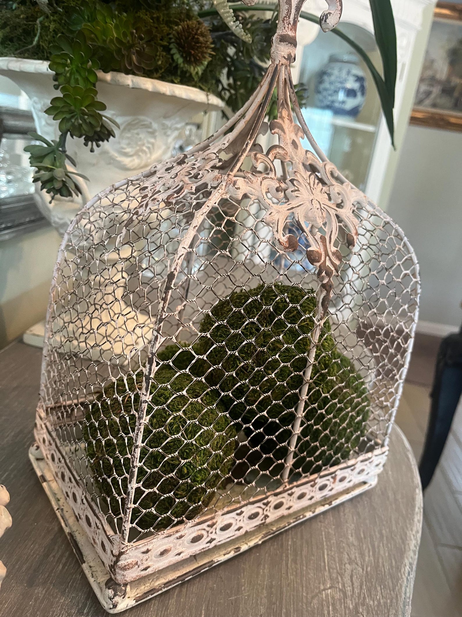 Bird Cage, Metal Bird Cage Rustic Shabby Pink Fleur De Lis Finial ...