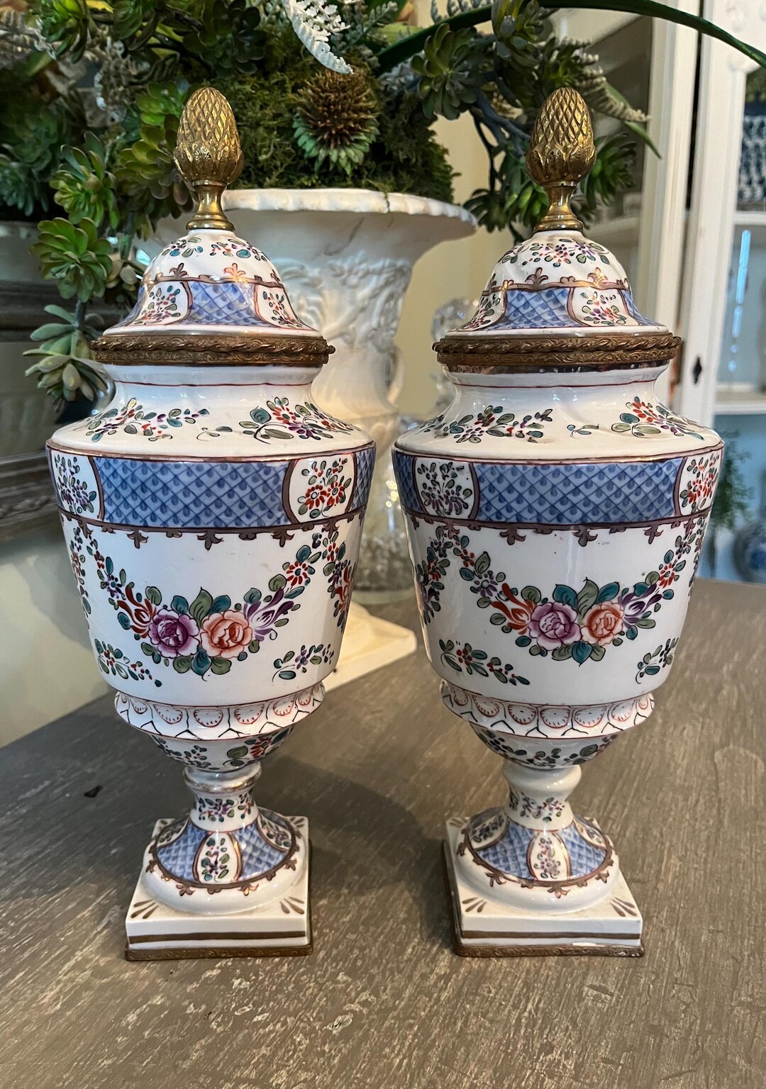 Pair of 18th Century Antique French Samson Floral Porcelain Urns - Etsy