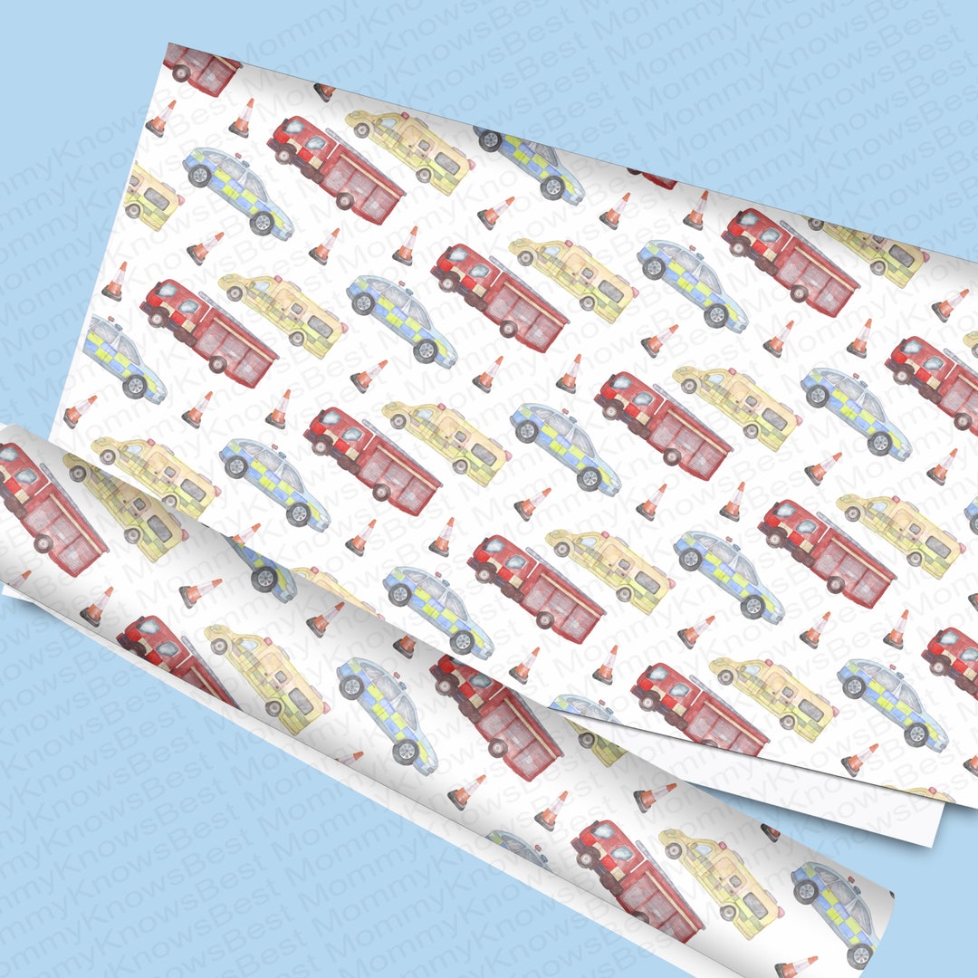 Emergency Vehicles Wrapping Paper ROLLS Quality A3 Eco Gift Wrap ...