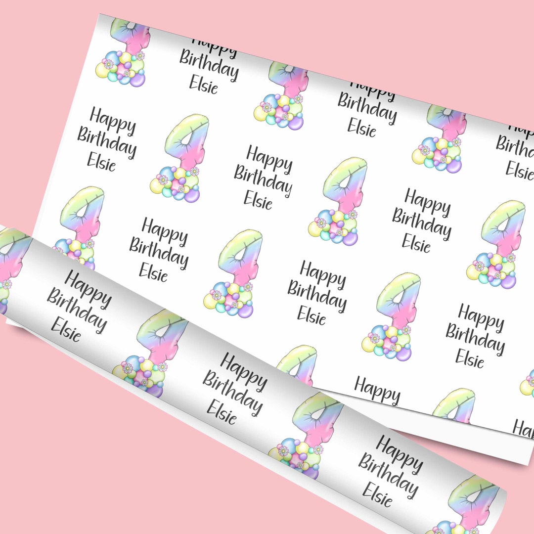 Rainbow Balloon Wrapping Paper Any Age ROLLS Present Personalised A3 ...