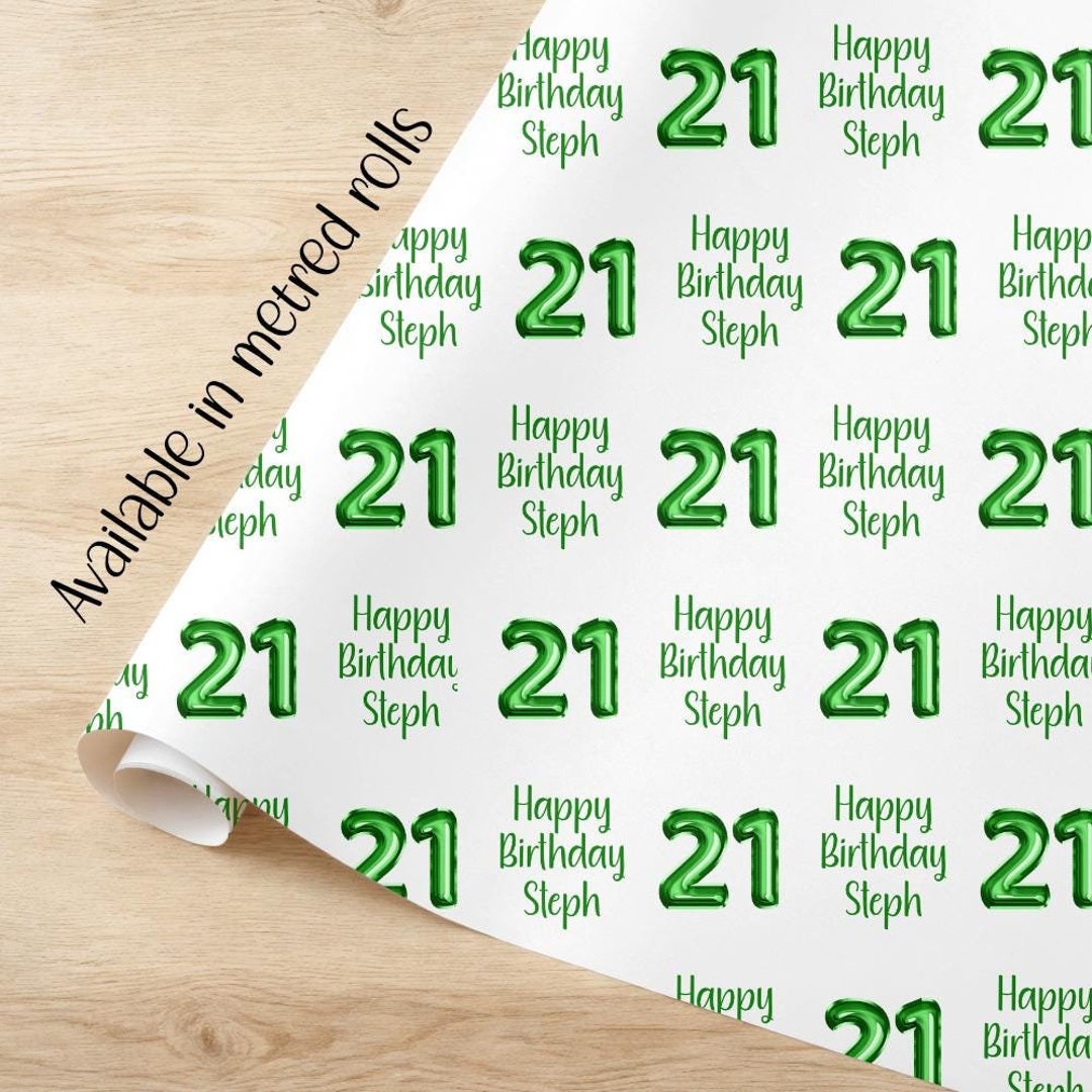 21st Birthday Wrapping Paper With GREEN Balloons. Personalised ROLLS ...