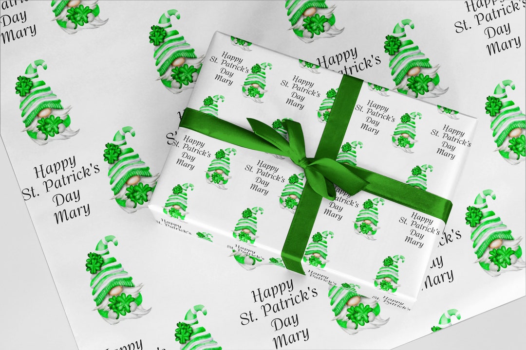 St Patricks Day GONK Wrapping Paper Personalised A3 Eco Friendly Thick ...
