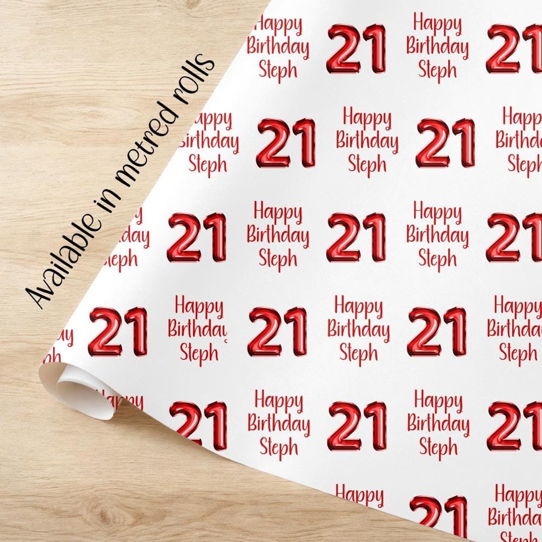21st Birthday Wrapping Paper With RED Balloons. Personalised ROLLS Eco ...