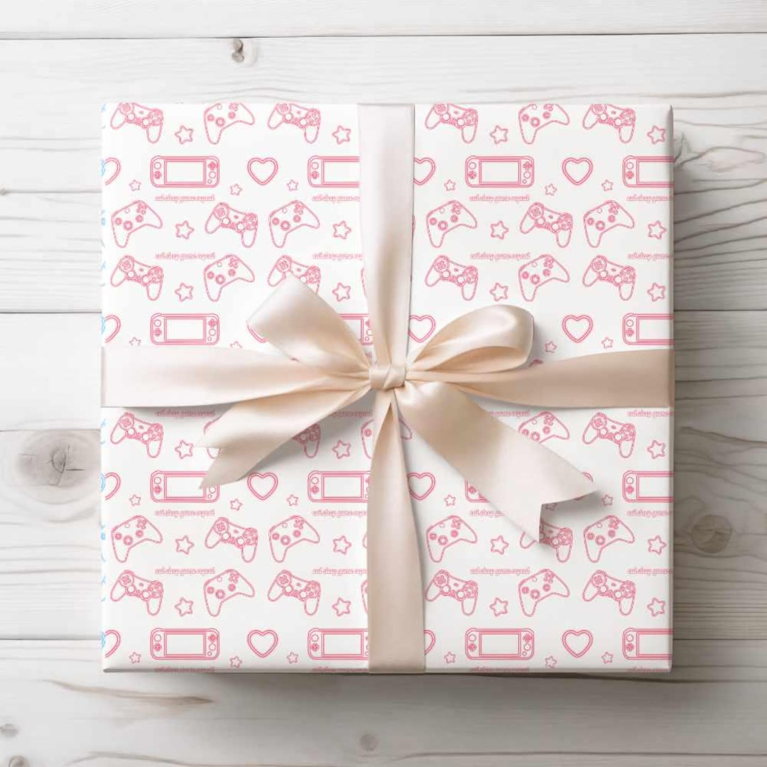 Gamer Gaming Wrapping Paper in Neon PINK. Eco Thick Quality Gift Wrap ...