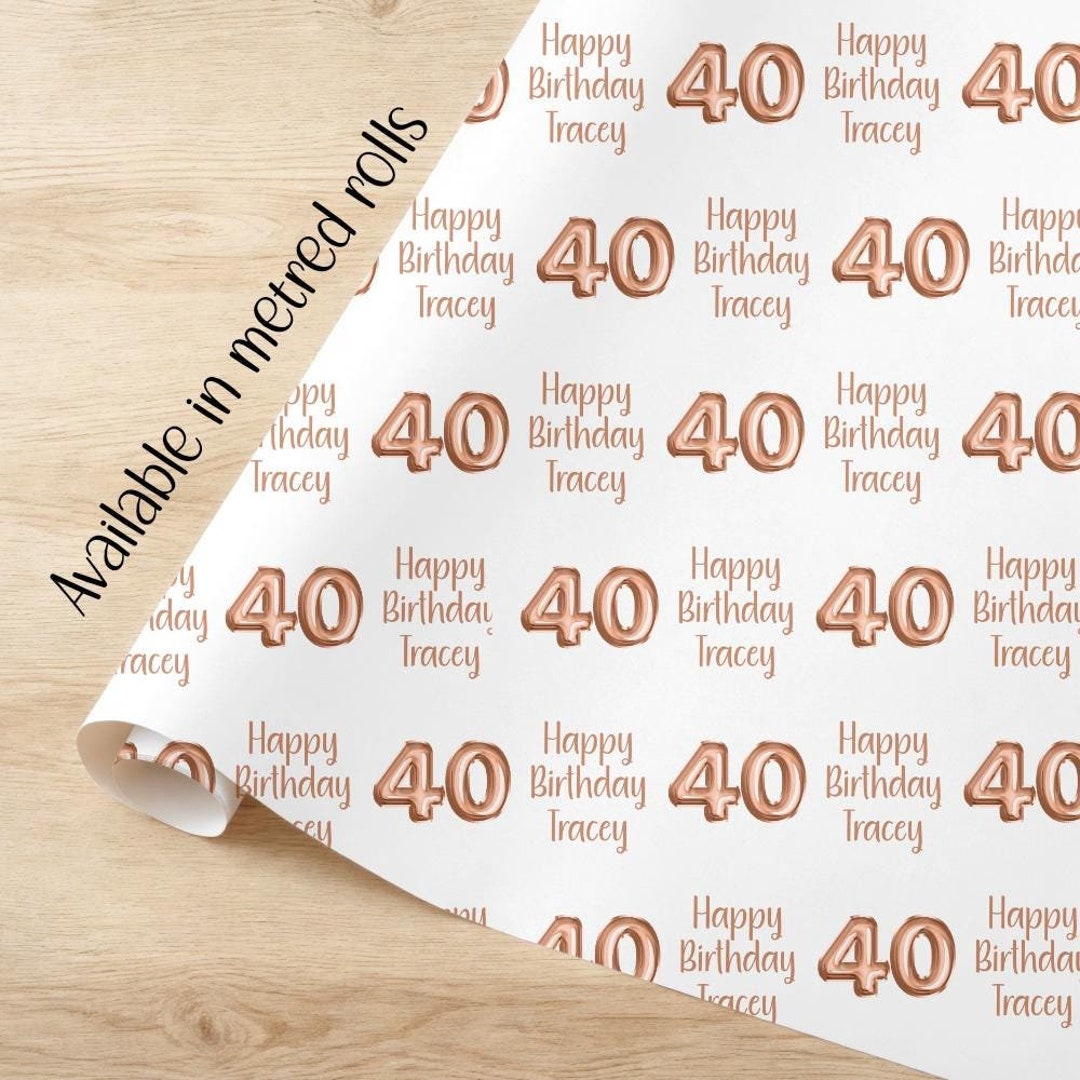 40th Birthday Wrapping Paper With Rose Gold Balloons. Personalised ...