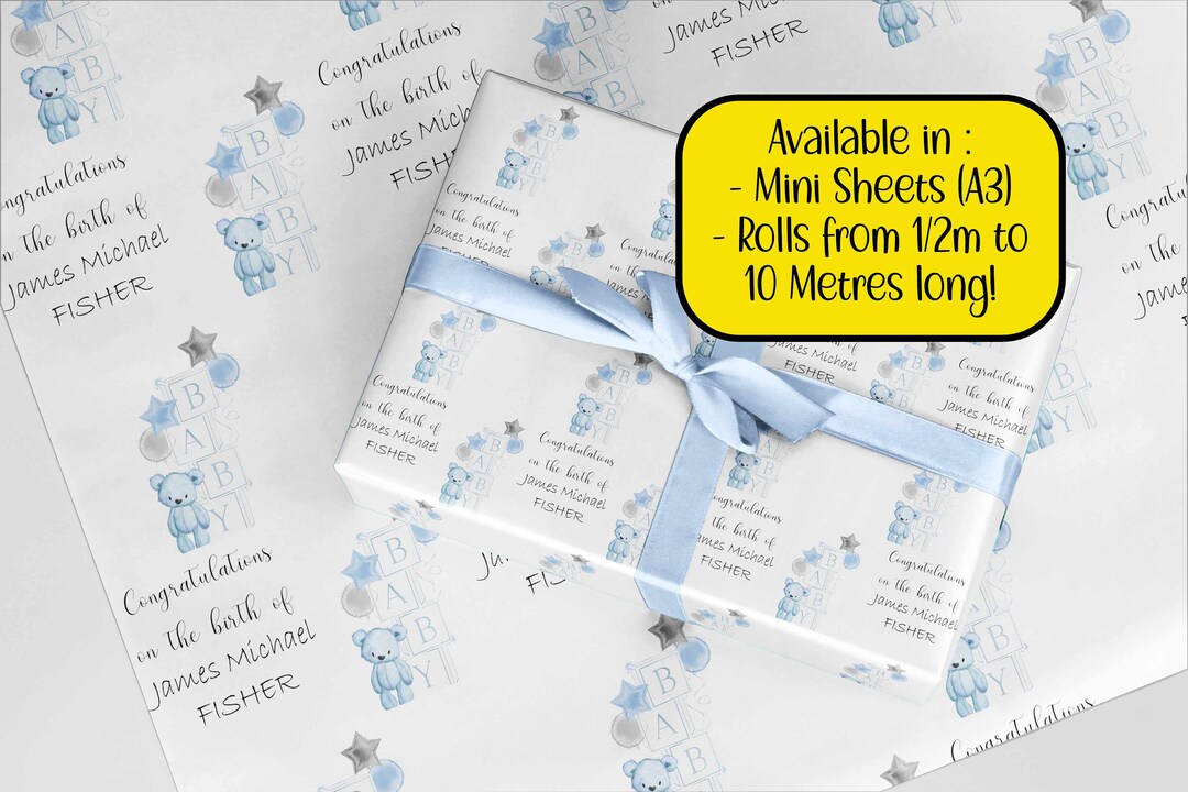 New Baby BOY Wrapping Paper Personalised A3 Eco Friendly Thick Quality ...