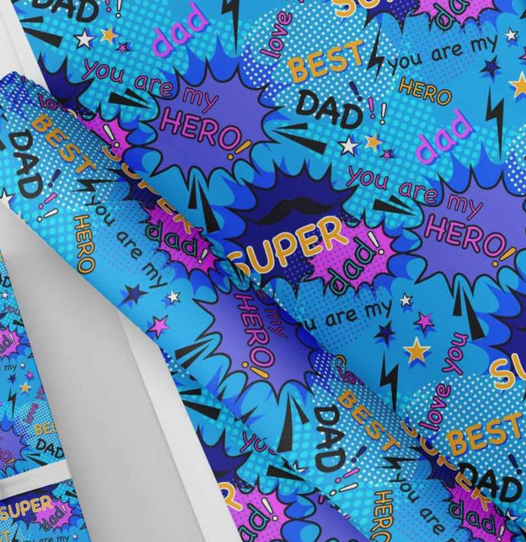 Dad Wrapping Paper . Super Hero Best Dad Fathers Day - ROLLS or A3 Eco ...