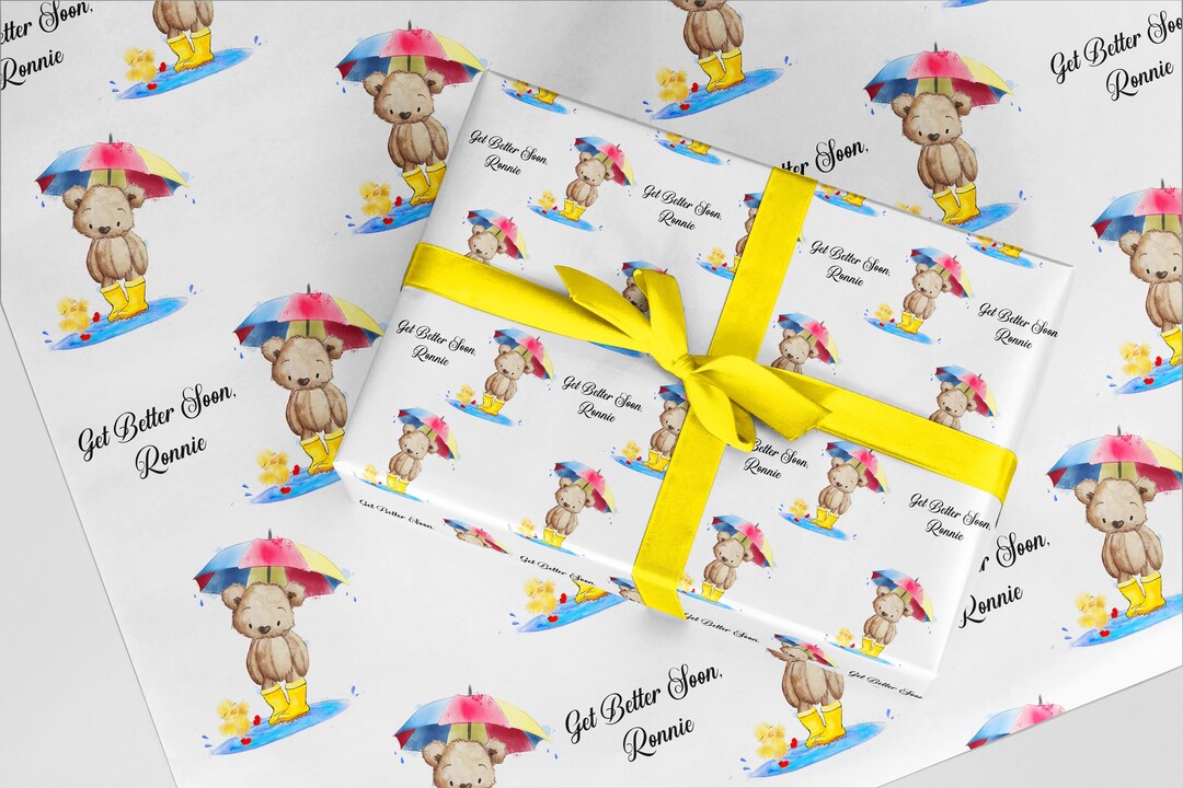 Get Well Soon Wrapping Paper - Teddy and Duck - Personalised A3 Eco ...