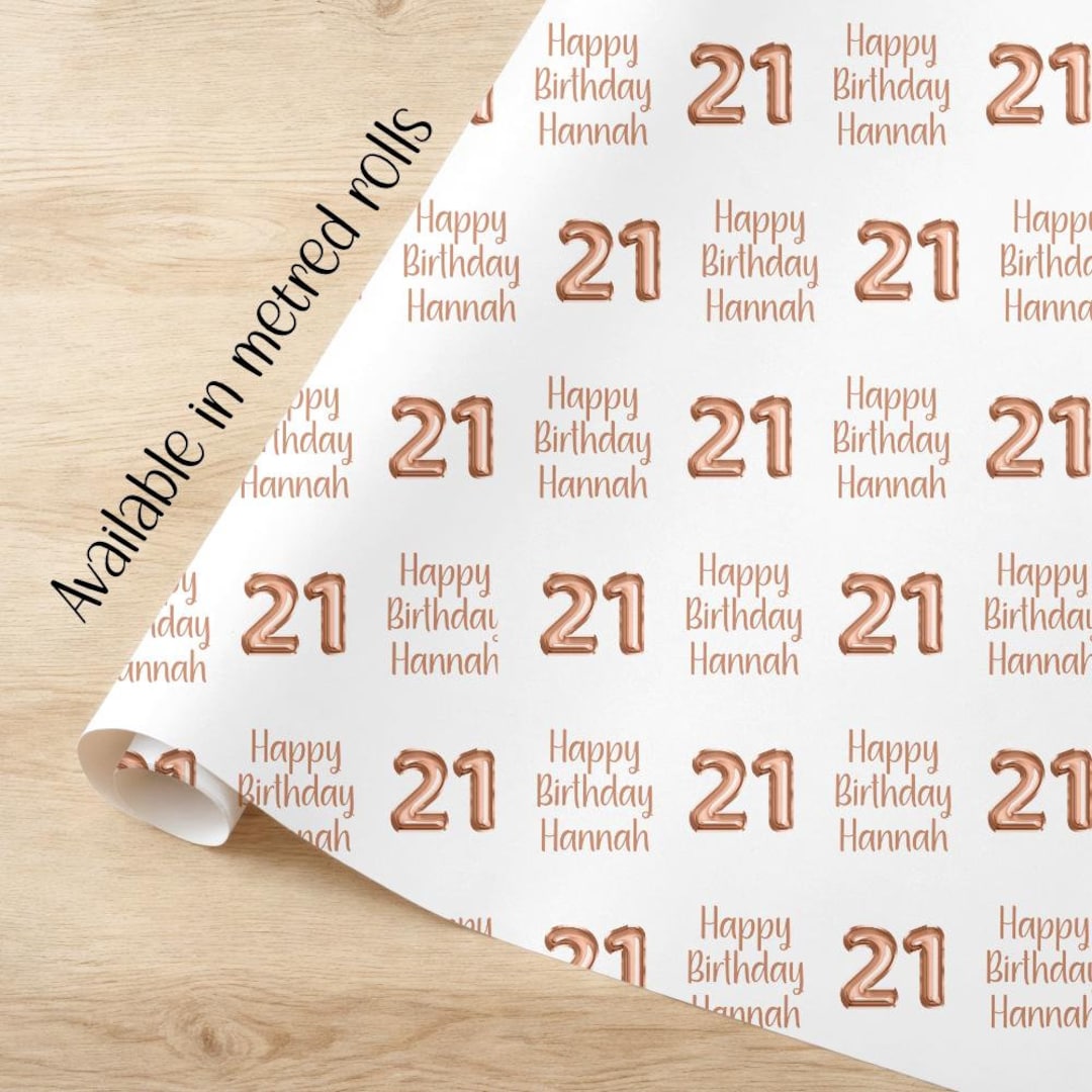 21st Birthday Wrapping Paper With Rose Gold Balloons. Personalised ...