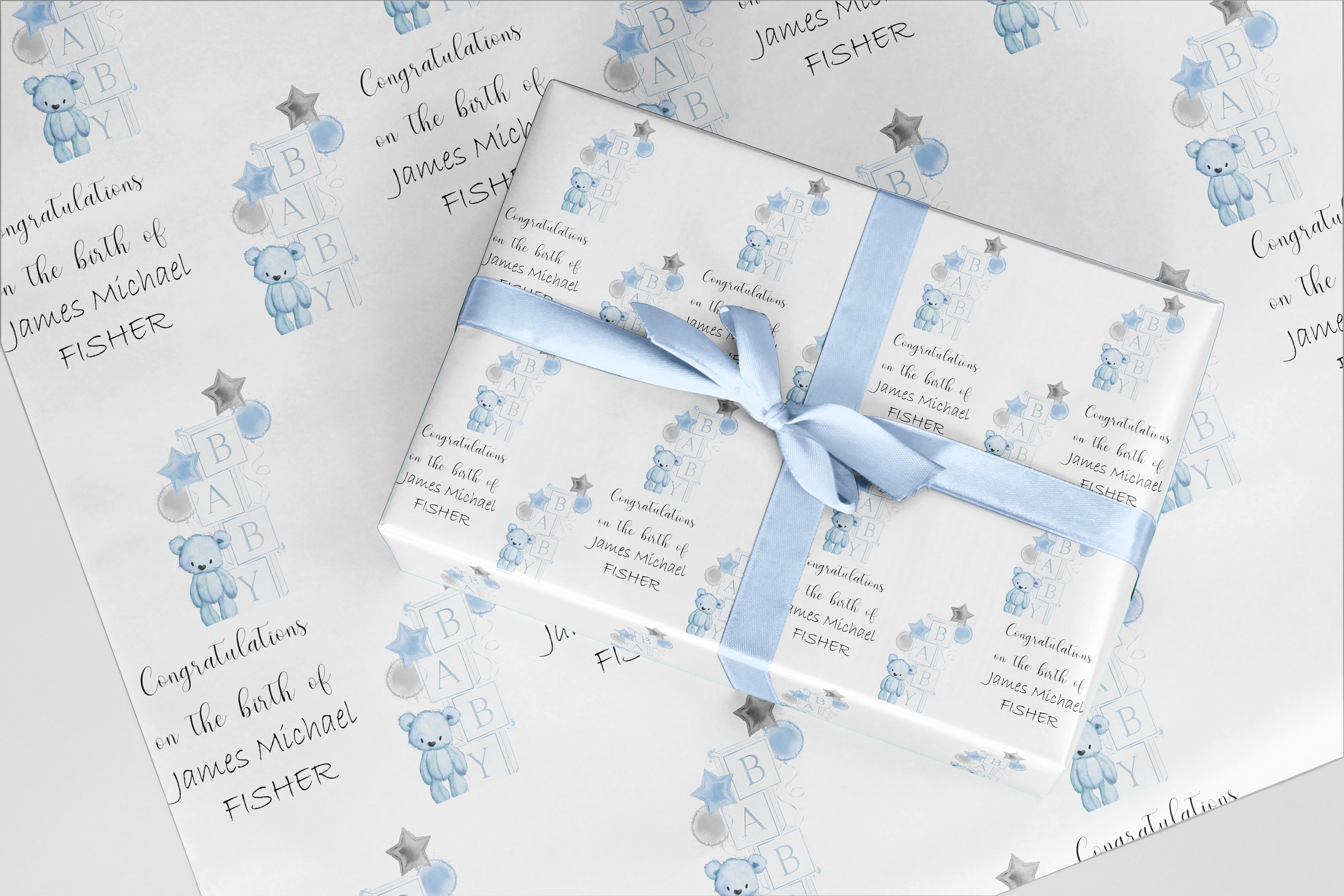 New Baby BOY Wrapping Paper Personalised A3 Eco Friendly Thick Quality ...