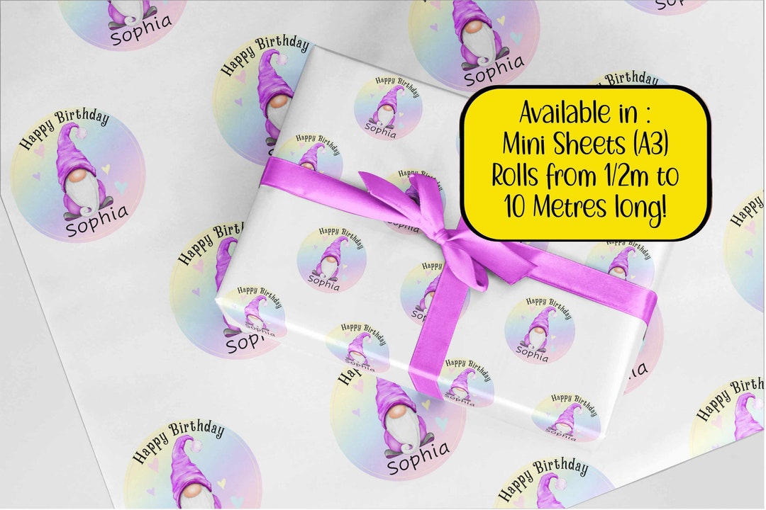 Rainbow Gonk Wrapping Paper ROLLS Personalised A3 Eco Friendly Thick ...