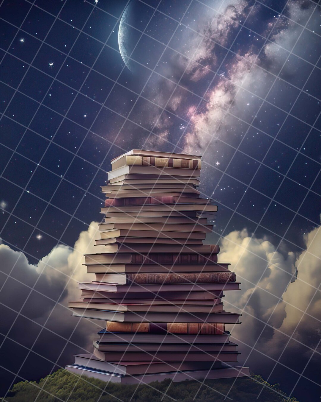 Stacked Books Digital Background - Etsy