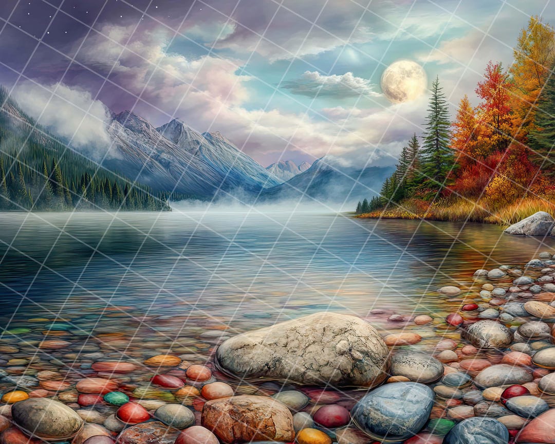 Colorful Lake Digital Backgrounds, Water Digital Backdrops, Autumn ...
