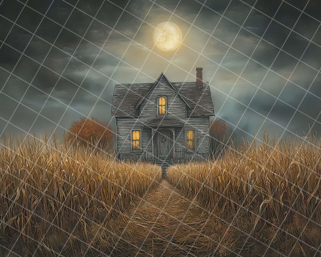 Spooky Cabin Digital Background, Cornfield, Halloween Backdrops ...