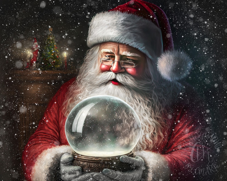 Santa Snow Globe Digital Background, Christmas Background for ...