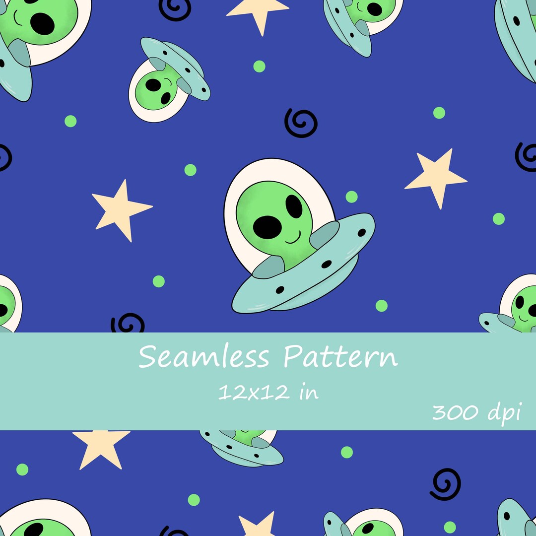 Cute Alien, Blue,, Seamless Pattern, Hand Drawn Design, Space Digital ...