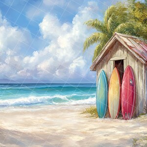 Surfs up Digital Background, Summer Backdrop, Surf Shack, Beach, Ocean ...