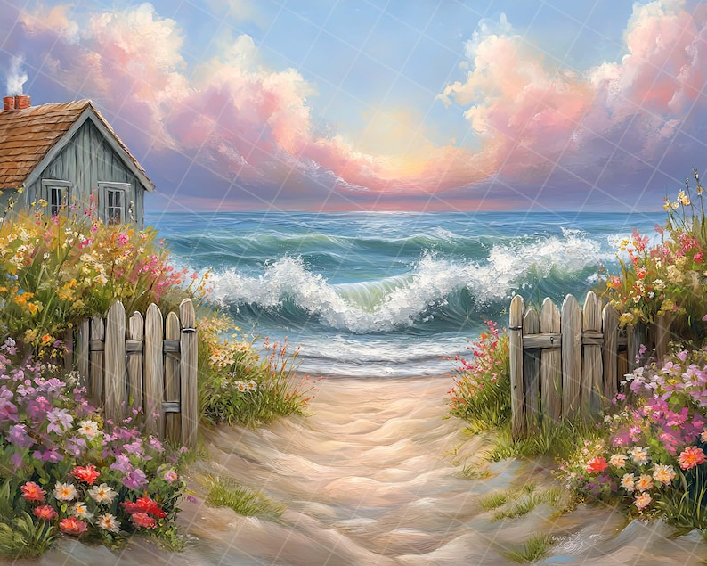 Path to the Sea Digital Background, Beach Backdrop, Ocean - Etsy