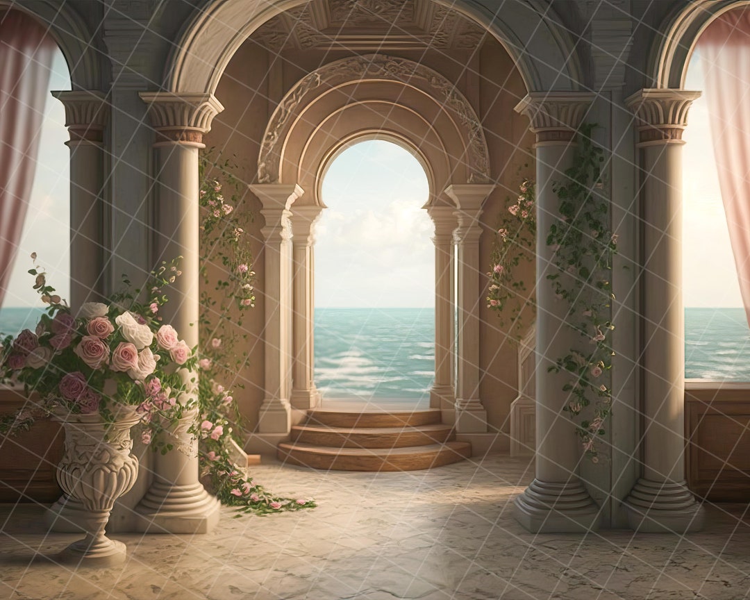 Grecian Palace by the Sea Digital Background, Digital Backdrop,fantasy ...