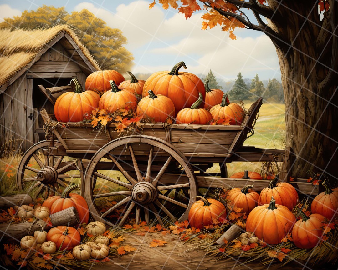 Pumpkin Wagon Digital Background - Etsy