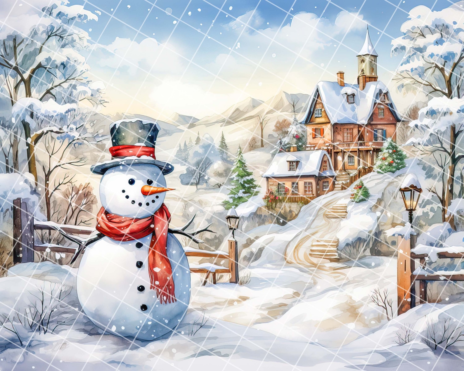 Snowy Day Digital Background, Snowman, Winter Backdrop, DIGITAL ...