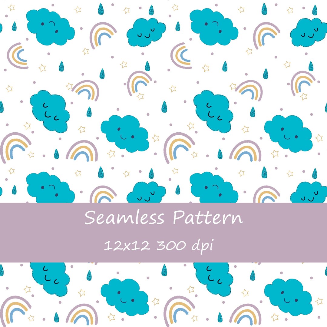 Rain Clouds and Rainbows Seamless Pattern, Hand Drawn Design, Weather ...