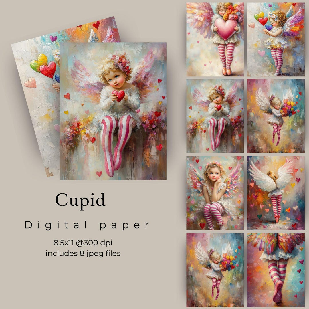 Cupid Digital Paper, Valentines Printibles, Paper Crafts - Etsy