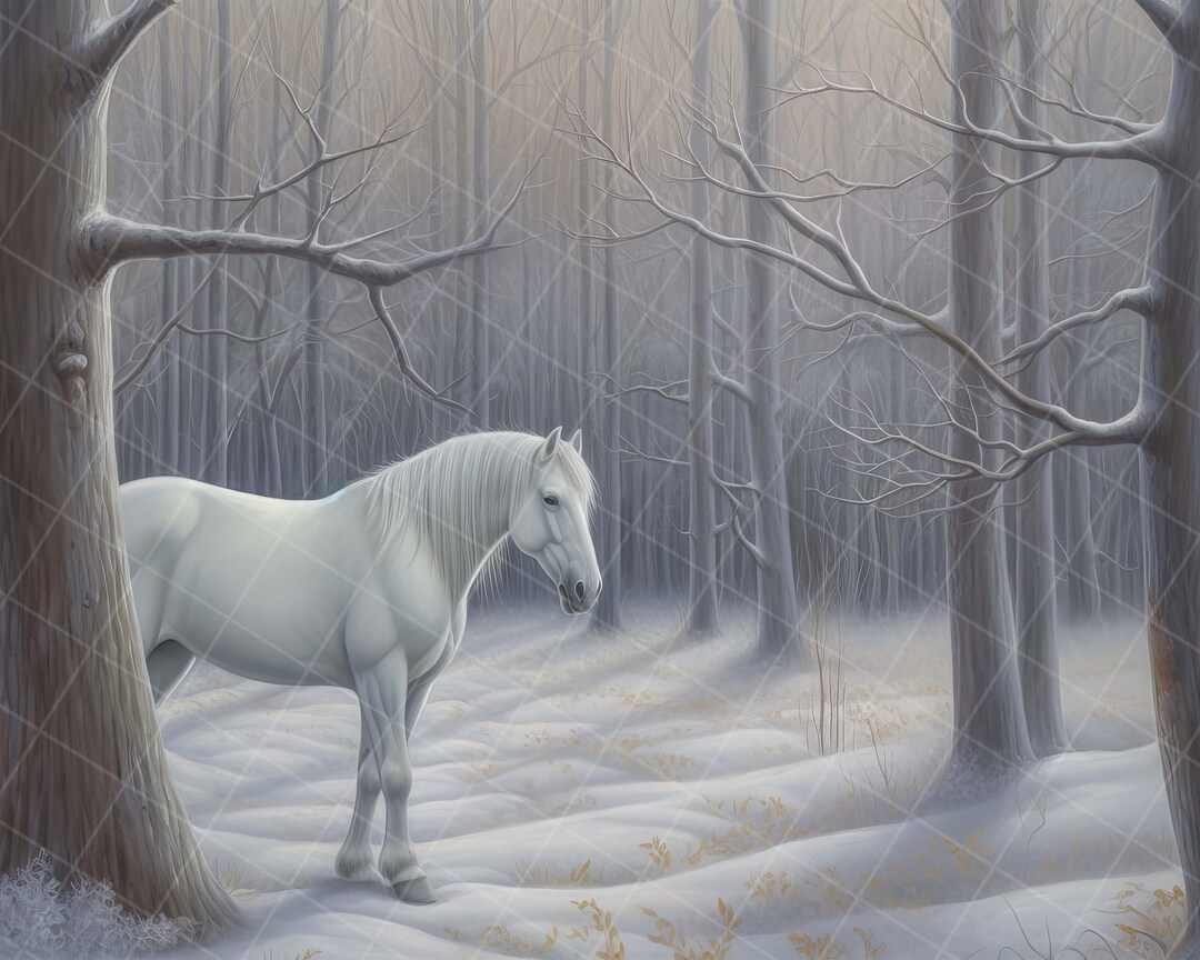 White Winter Stallion Digital Background - Etsy