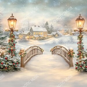 Winter Bridge Digital Backgrounds, Holiday Backdrops, Christmas - Etsy